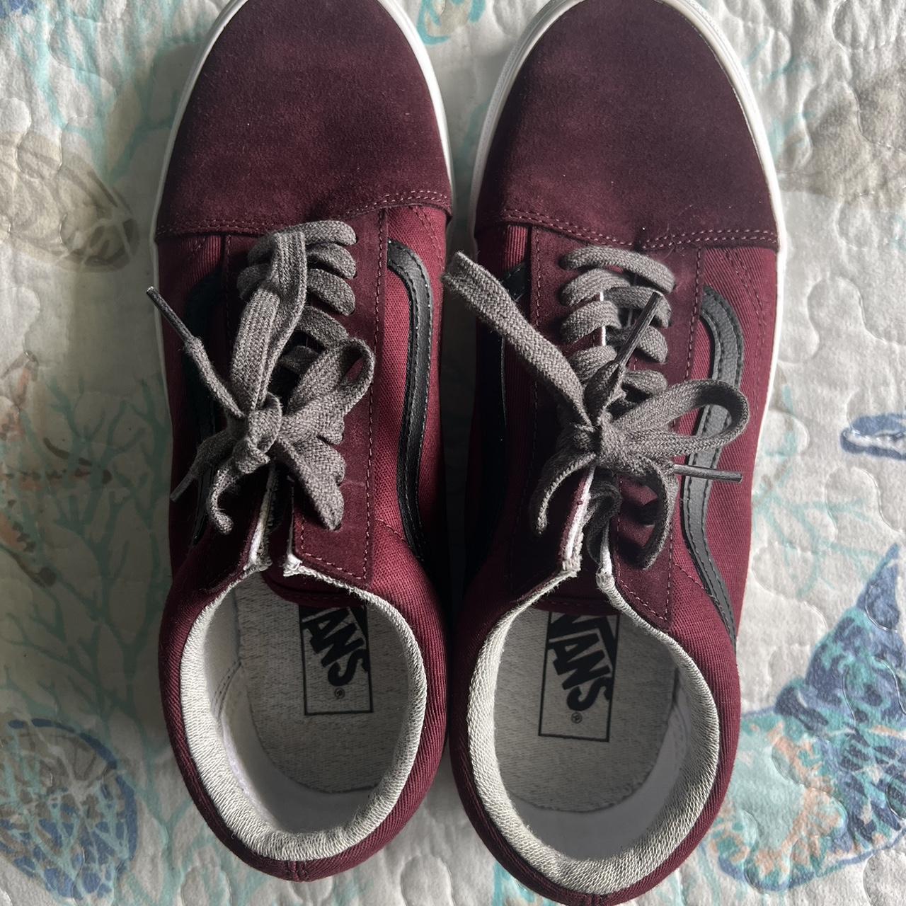 Size 11 Vans sneakers in burgundy color, worn once... - Depop