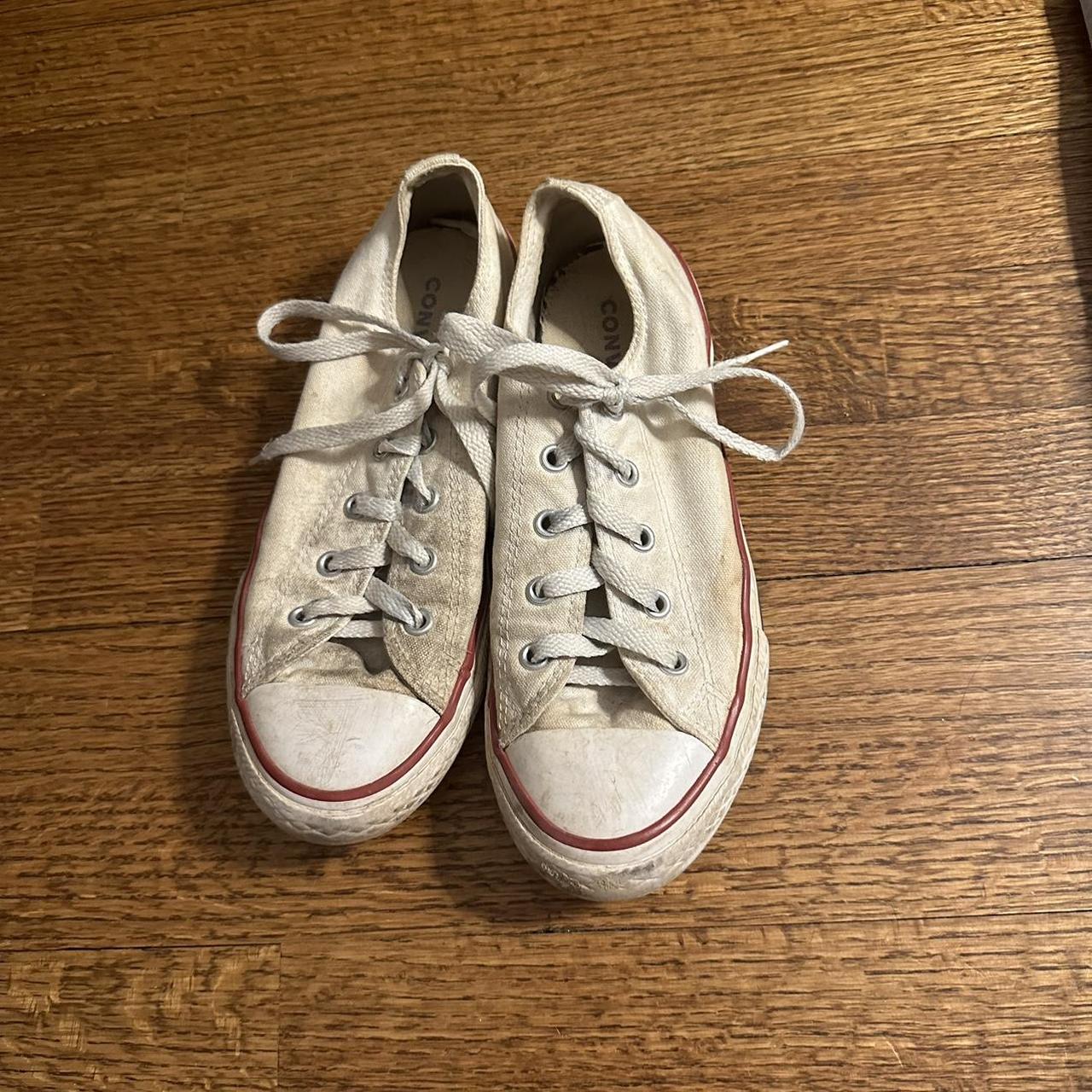 white low top converse size 3 youth - Depop