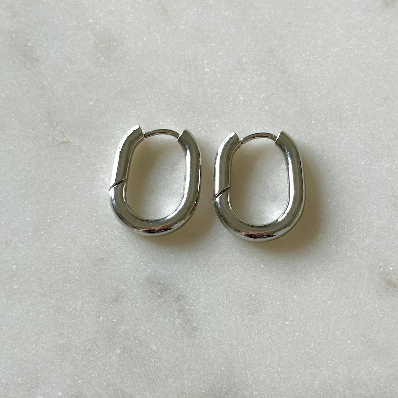 the paperclip hoops in silver ♡ rhodium plated... - Depop