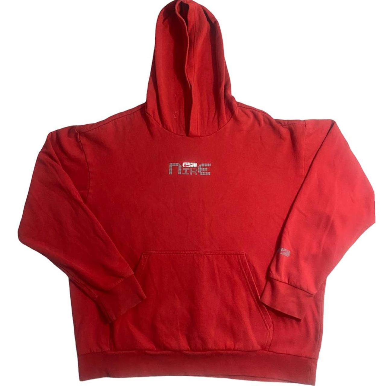 Y2k Red center swoosh Nike spell out Hoodie 🍓 Mens... - Depop