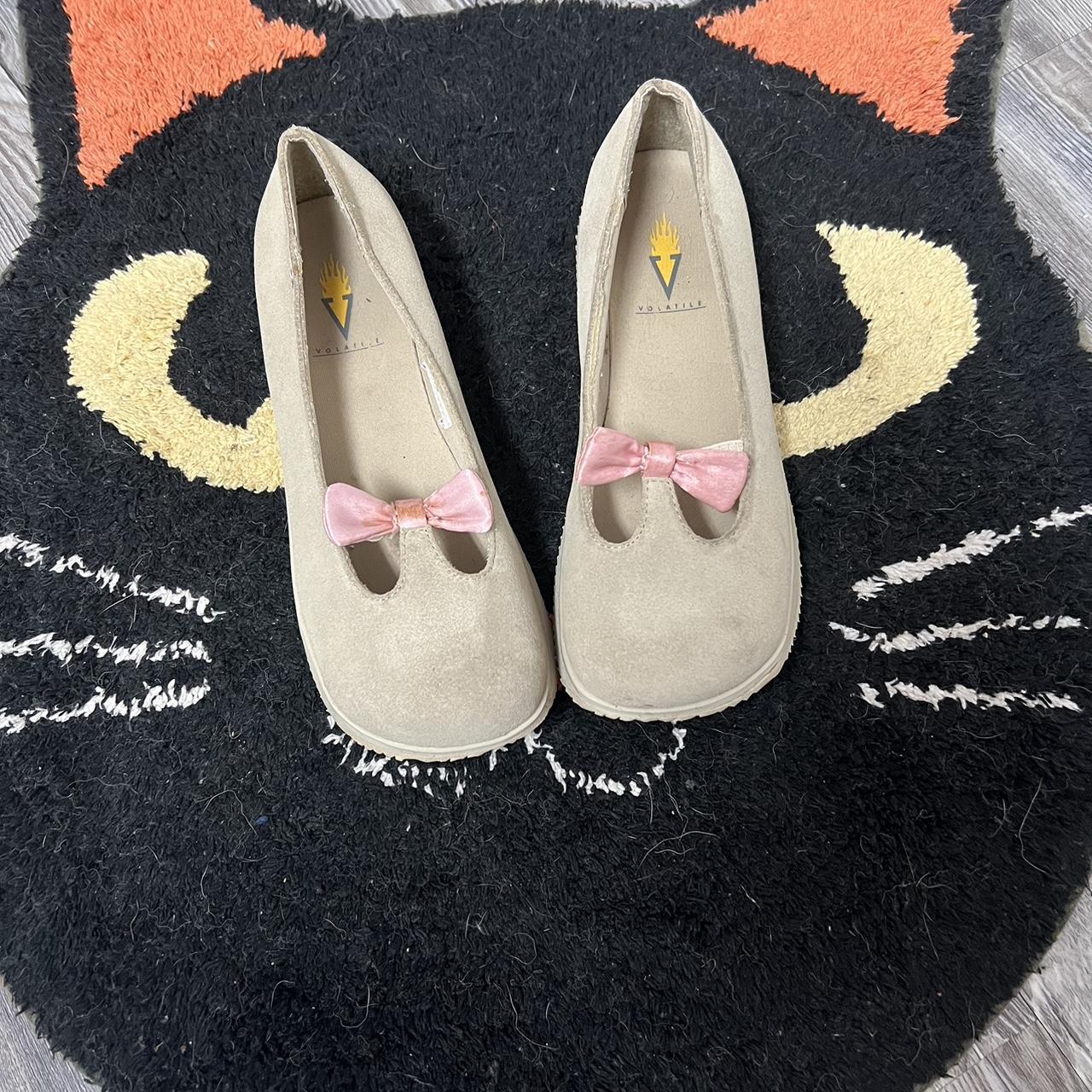 Volatile beige suede flat wedges with pink bows ^_^... - Depop