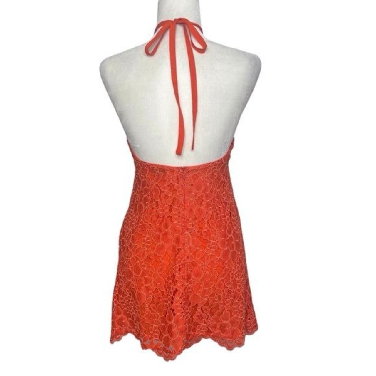 Revolve NBD Lace Halter Open Back Mini Dress Orange... - Depop