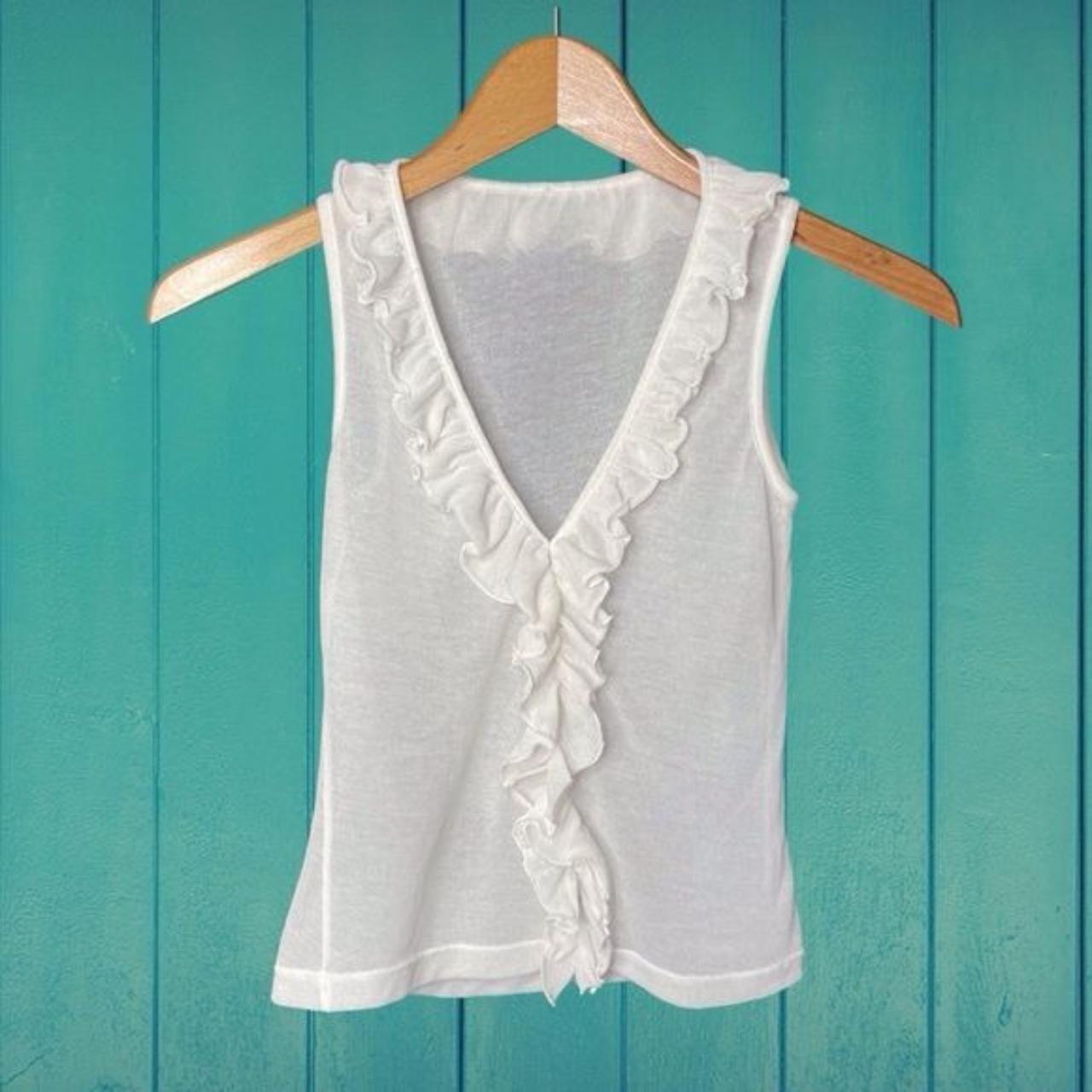 Sheer Mesh Ruffle Tank Top White Sheer stretchy mesh... - Depop