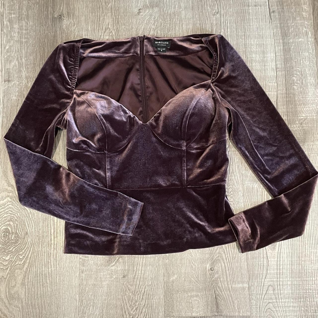 GORGEOUS MARCIANO TOP!! Plum velvet bustier long... - Depop