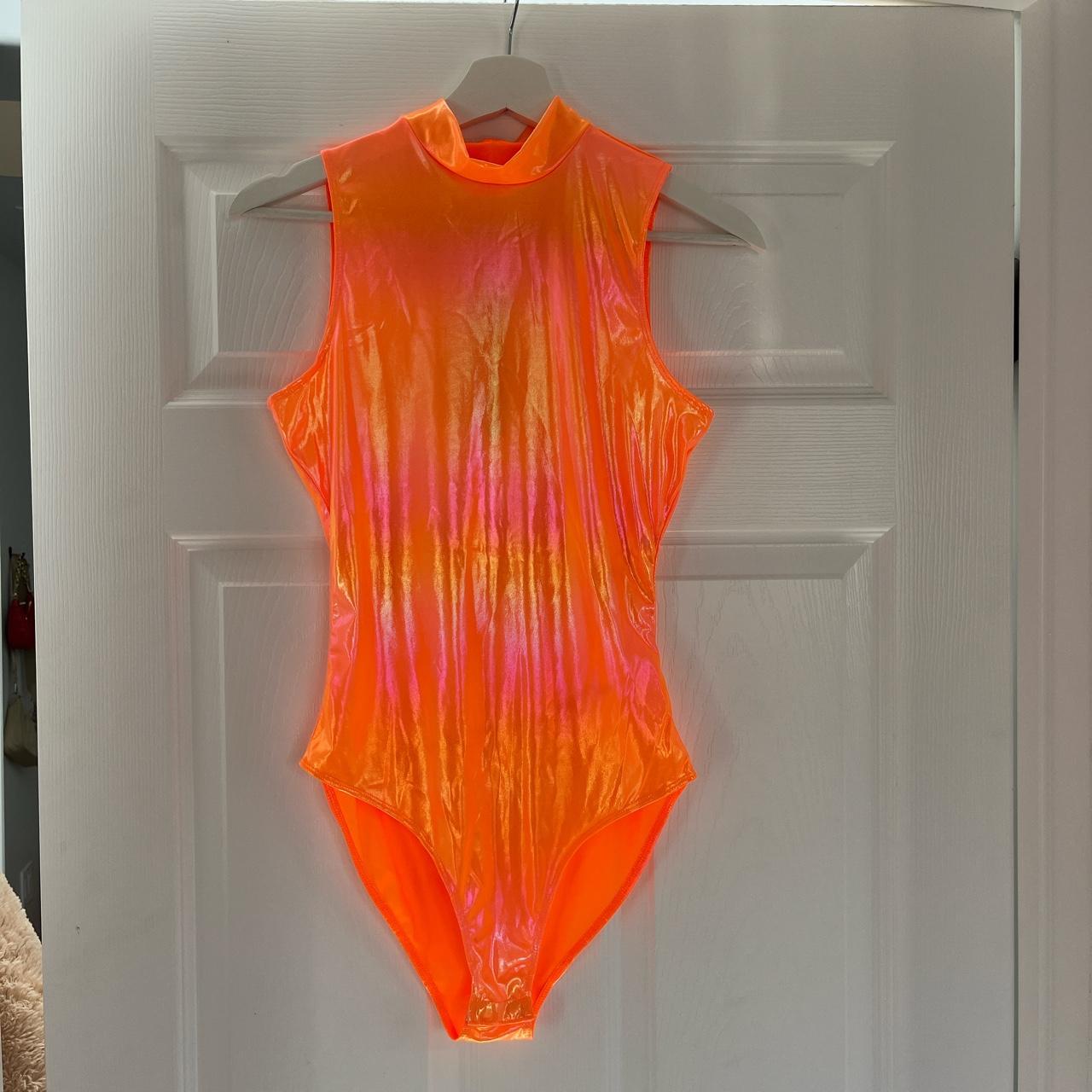 - orange metallic bodysuit - never worn - size small - Depop