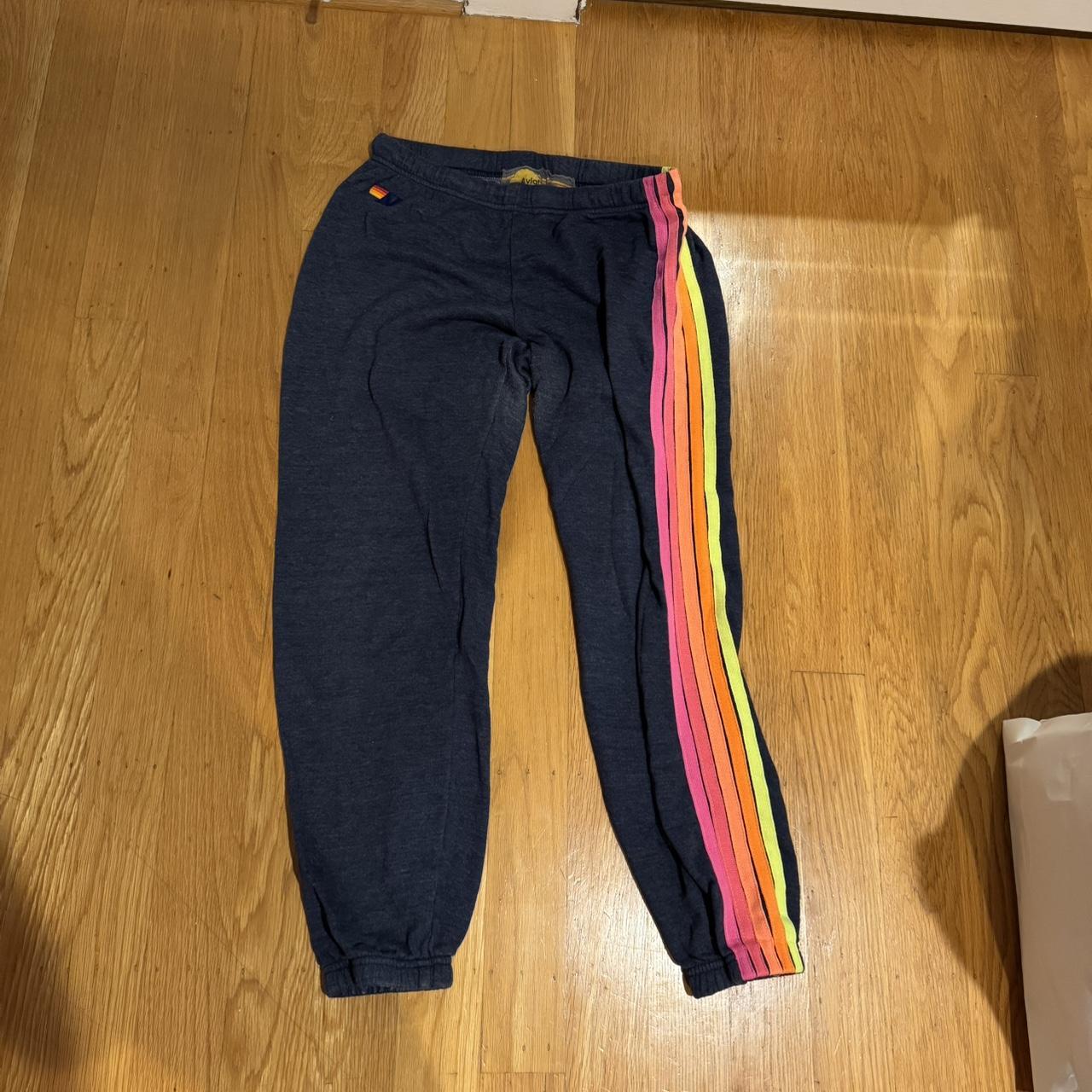 Aviator Nation 5 Stripe Sweatpants. Heather Navy... - Depop