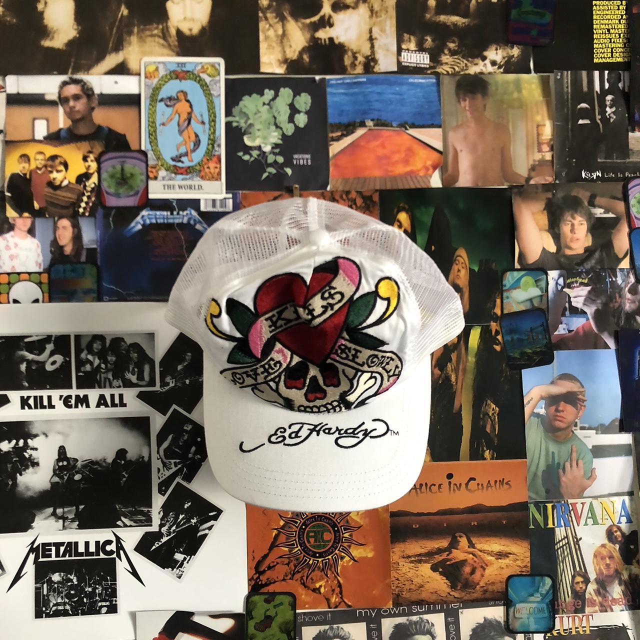 Super swag y2k ed hardy love kills slowly hat never... - Depop