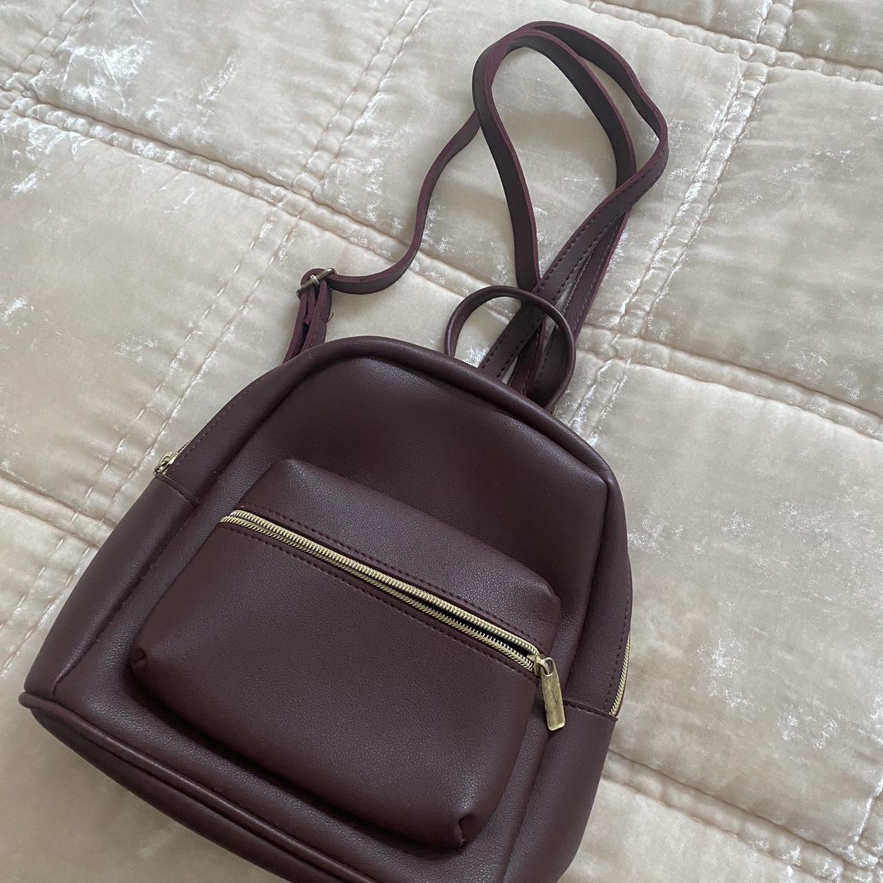 Maroon/dark burgundy small backpack bag with small... - Depop