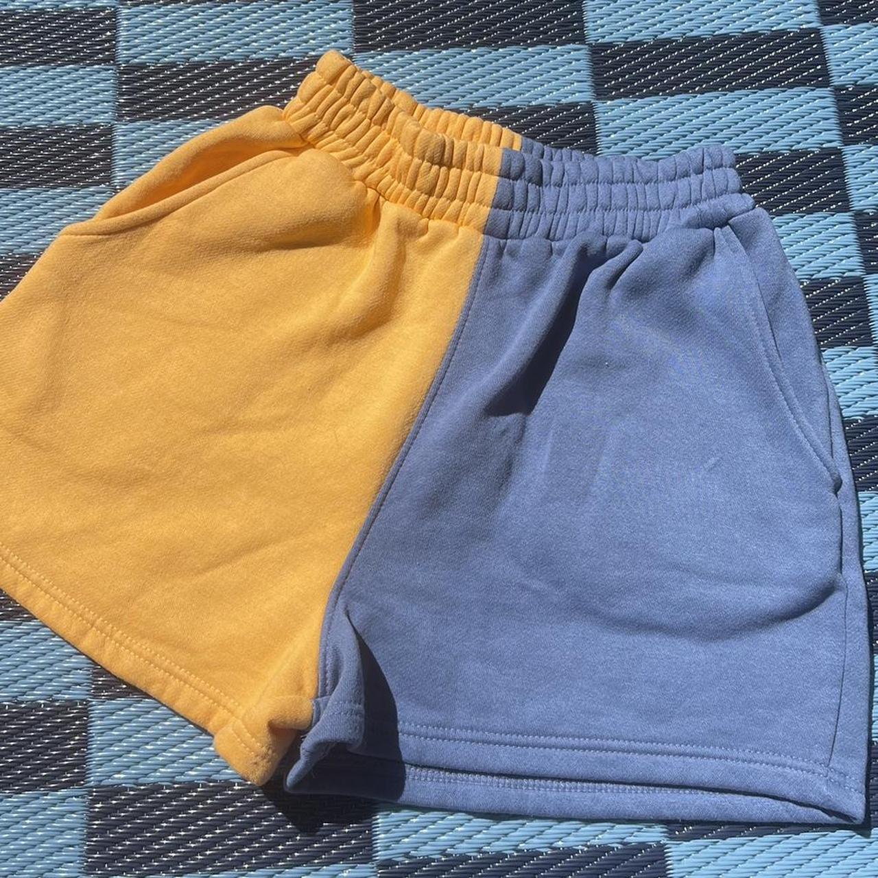Color block shorts. Blue and golden yellow color.... - Depop