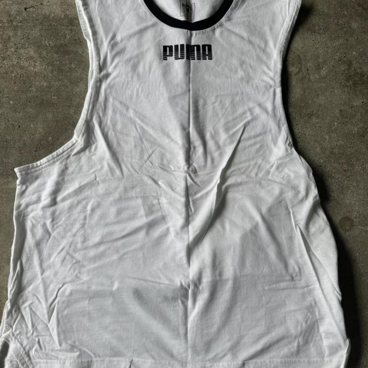 Mens White And black Puma Singlet Medium in good... | Depop