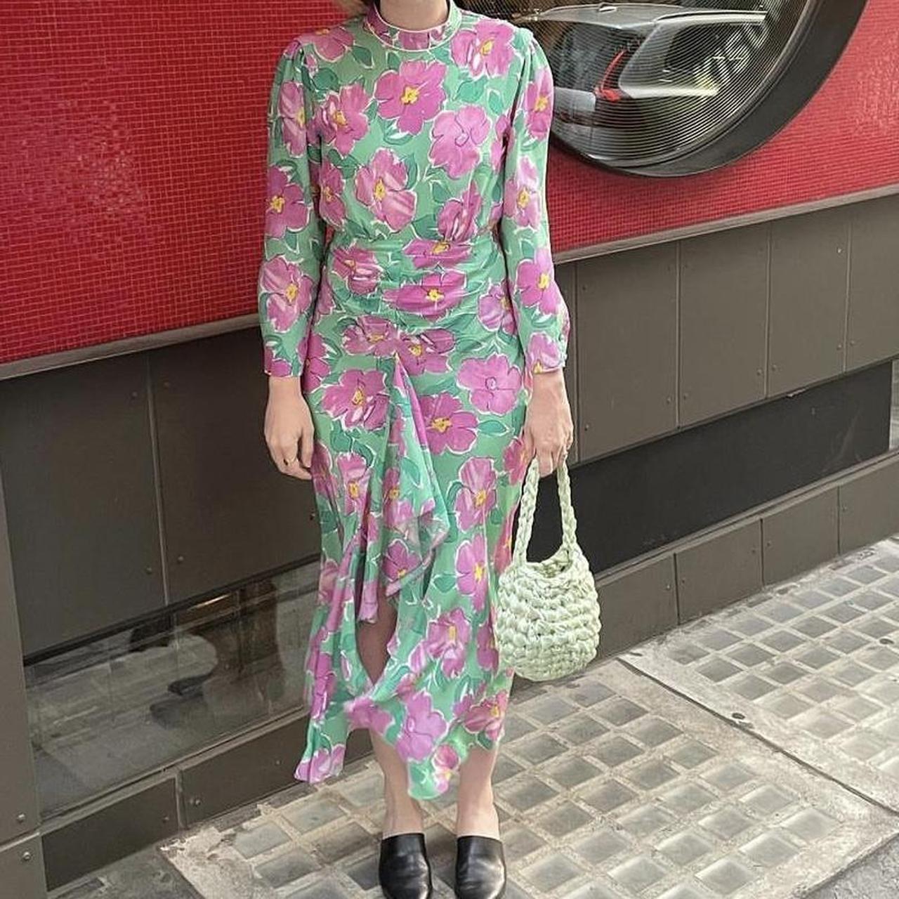 Rixo pink and green Lucy Diana dress. SOLD OUT size... - Depop