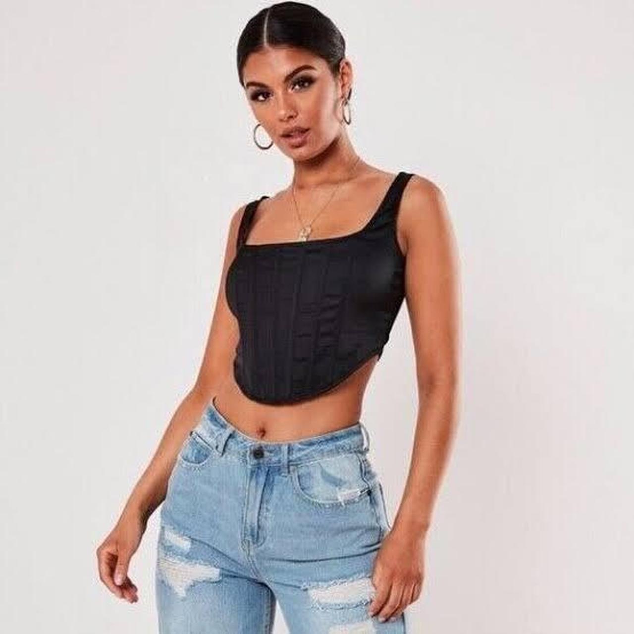 missguided satin corset in black size 10 used but... - Depop