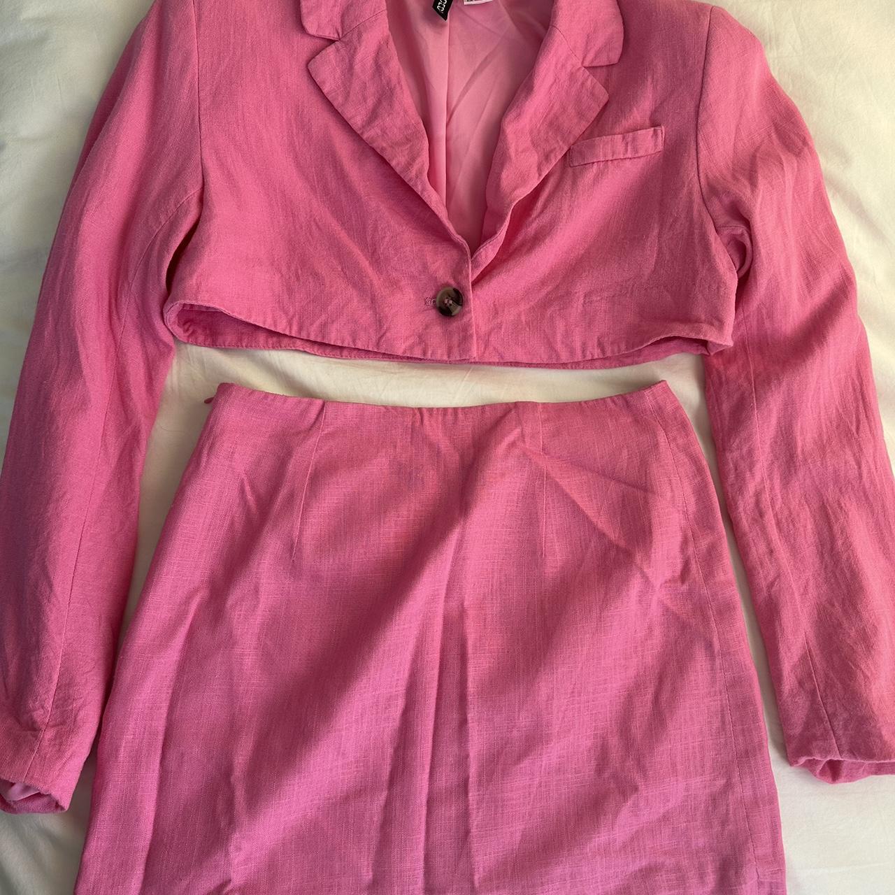 Brand new pink hnm cropped blazer and mini skirt set... | Depop