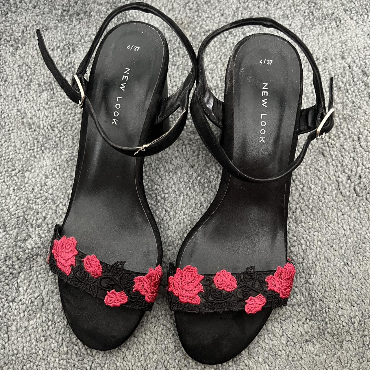 Black new look heels with pink detail Size 4 Worn... - Depop