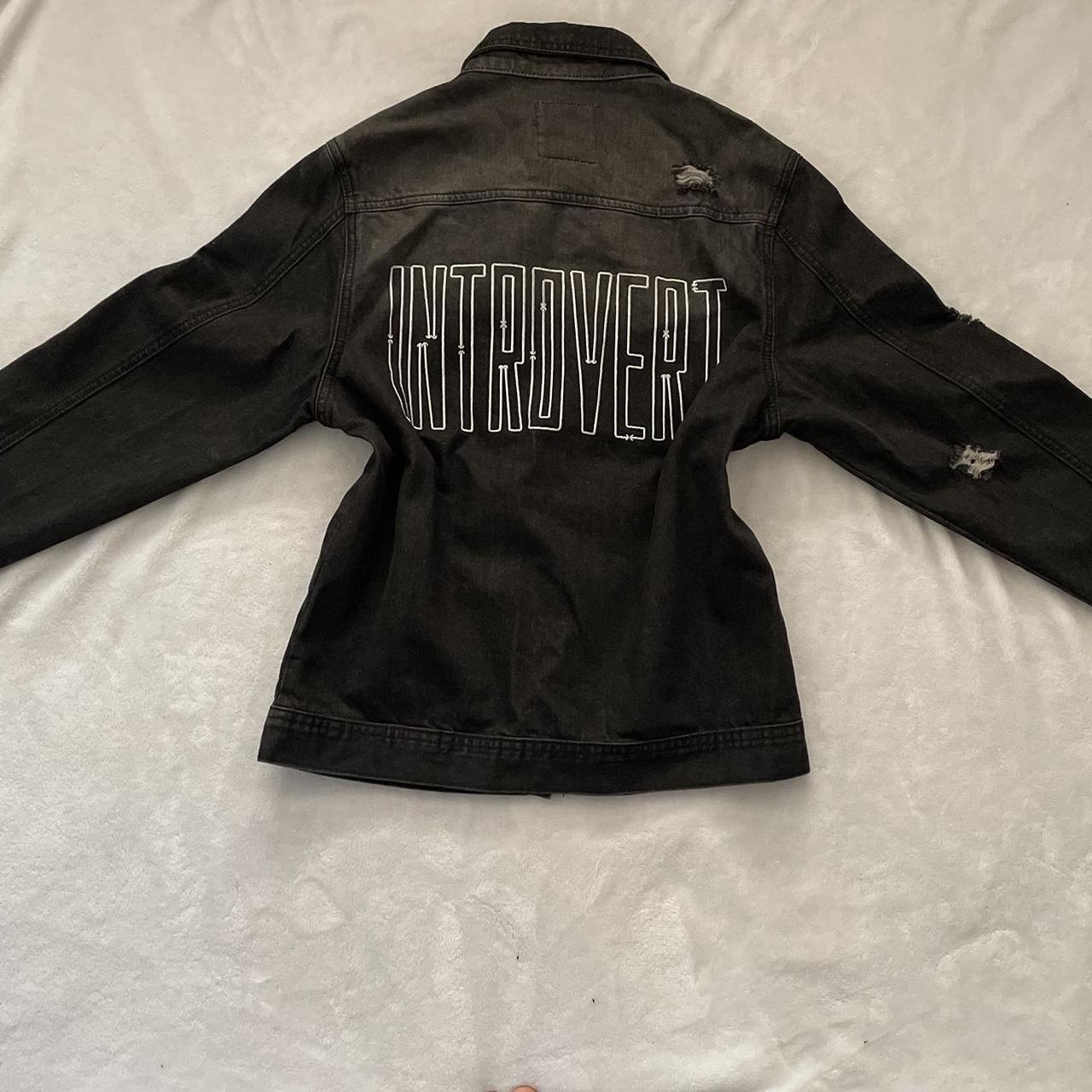 Black/gray denim Interactive Introverts jacket from... - Depop