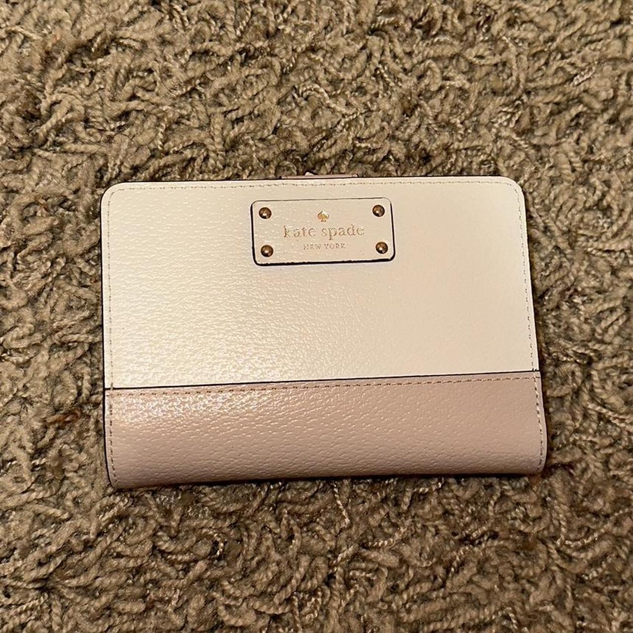 beige and white kate spade wallet in perfect... - Depop