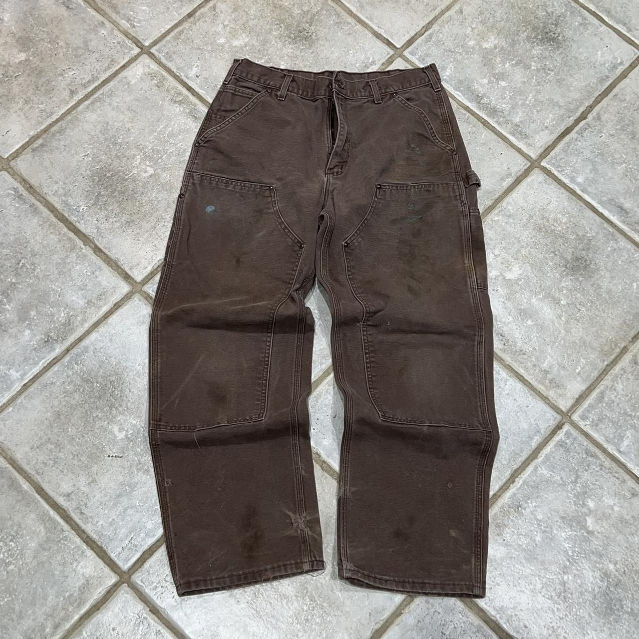 Vintage Carhartt Double Knee Carpenter Pants Brown... - Depop