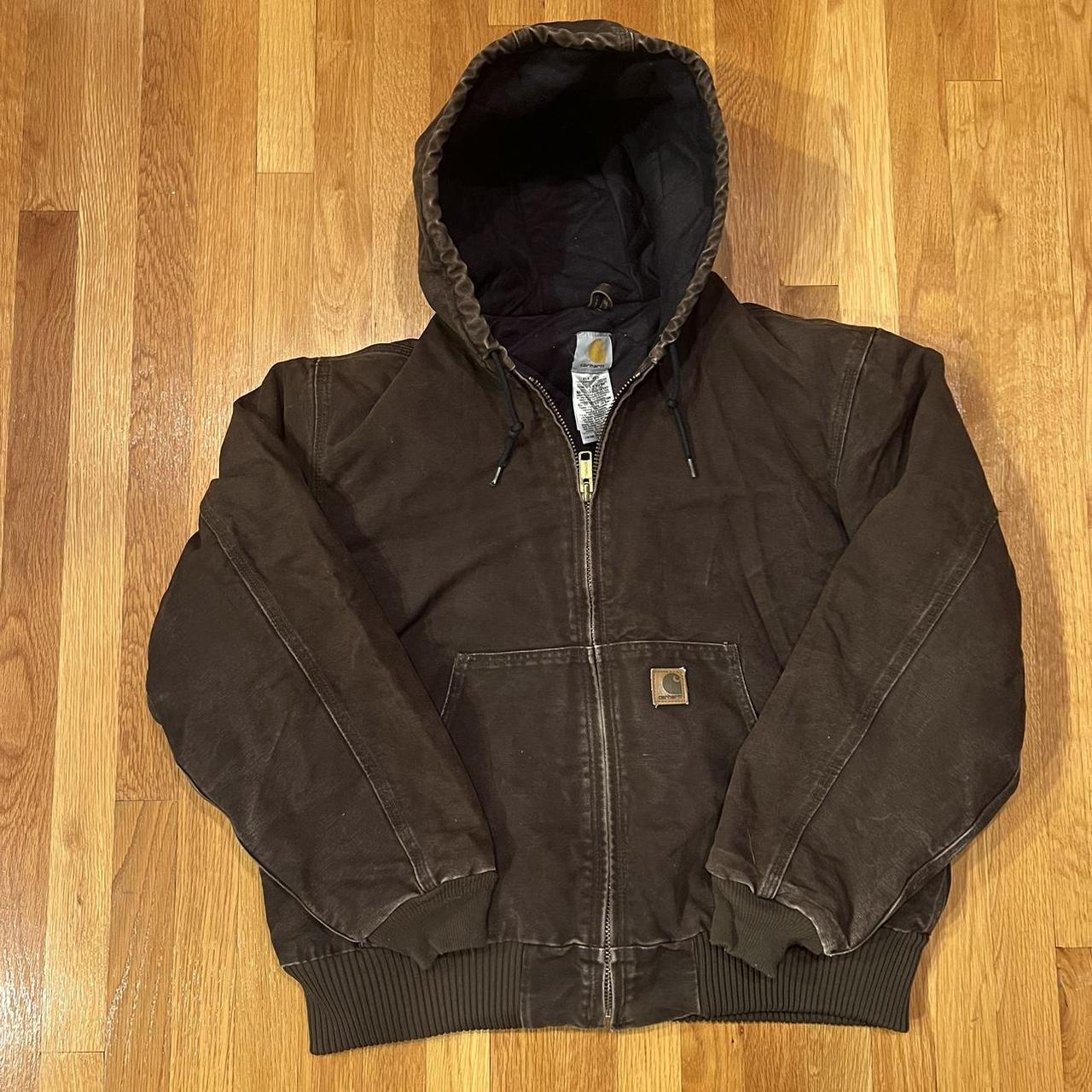 Vintage Faded Brown Carhartt Hooded Jacket J130 DKB... - Depop