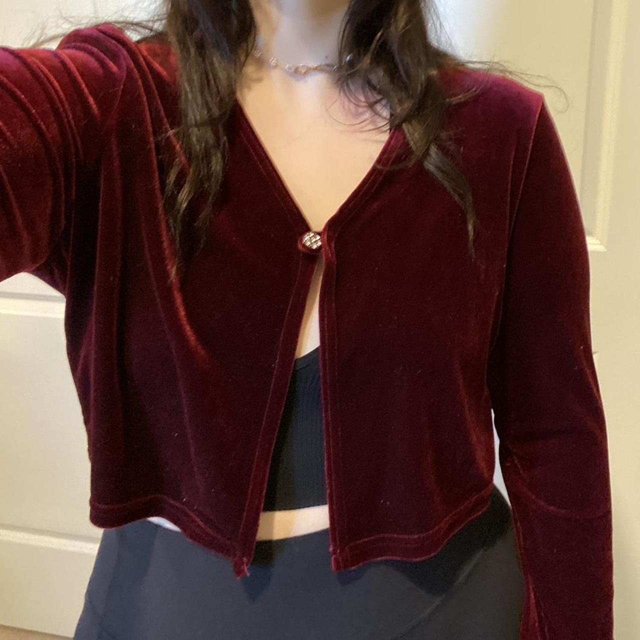 vintage, red velvet, single button top/sweater 💃 has... - Depop