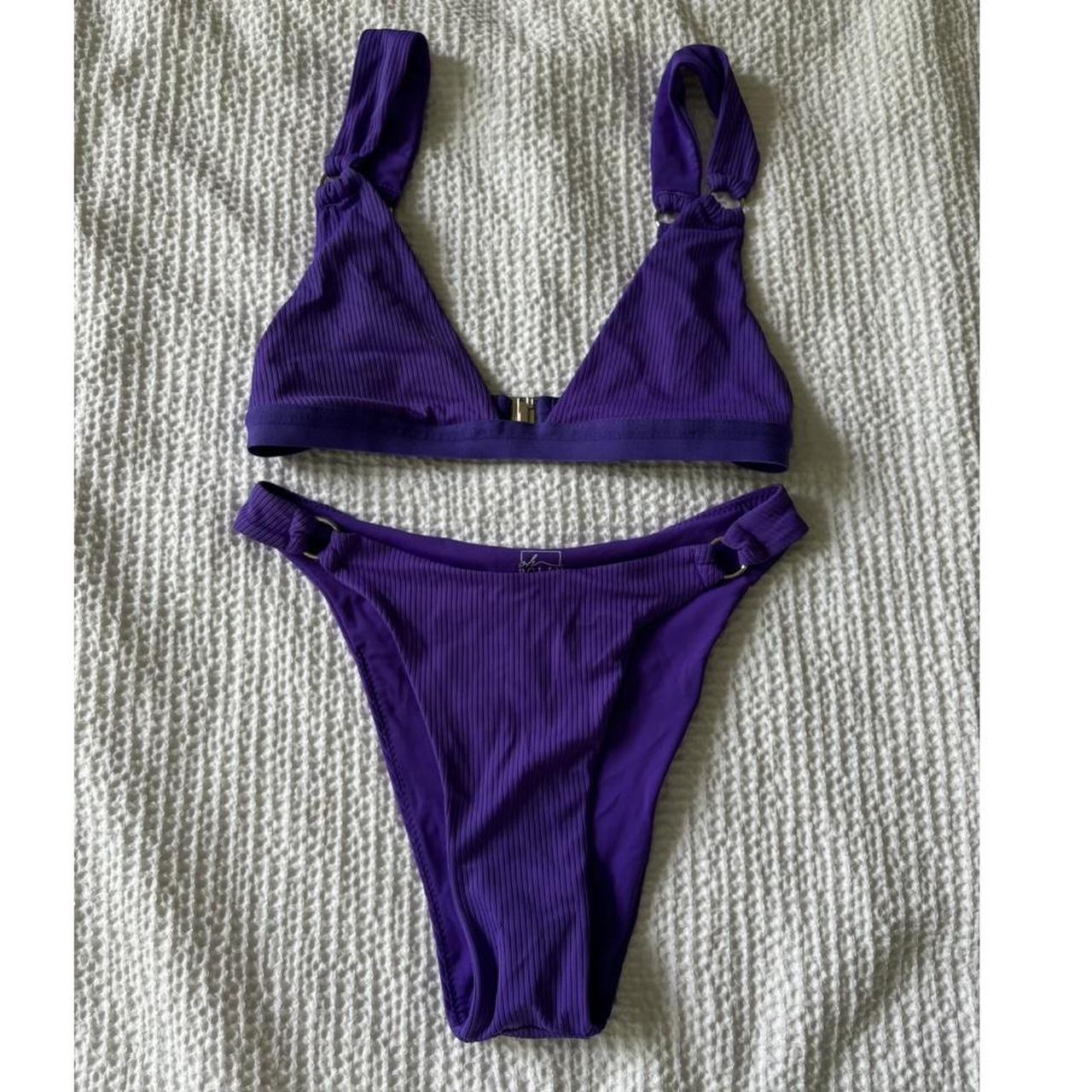 Oh Polly Swim suit Purple ribbed High waisted... - Depop