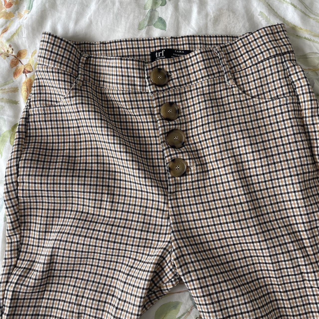 Zara checkered pants with buttons. Size M stretchy... - Depop