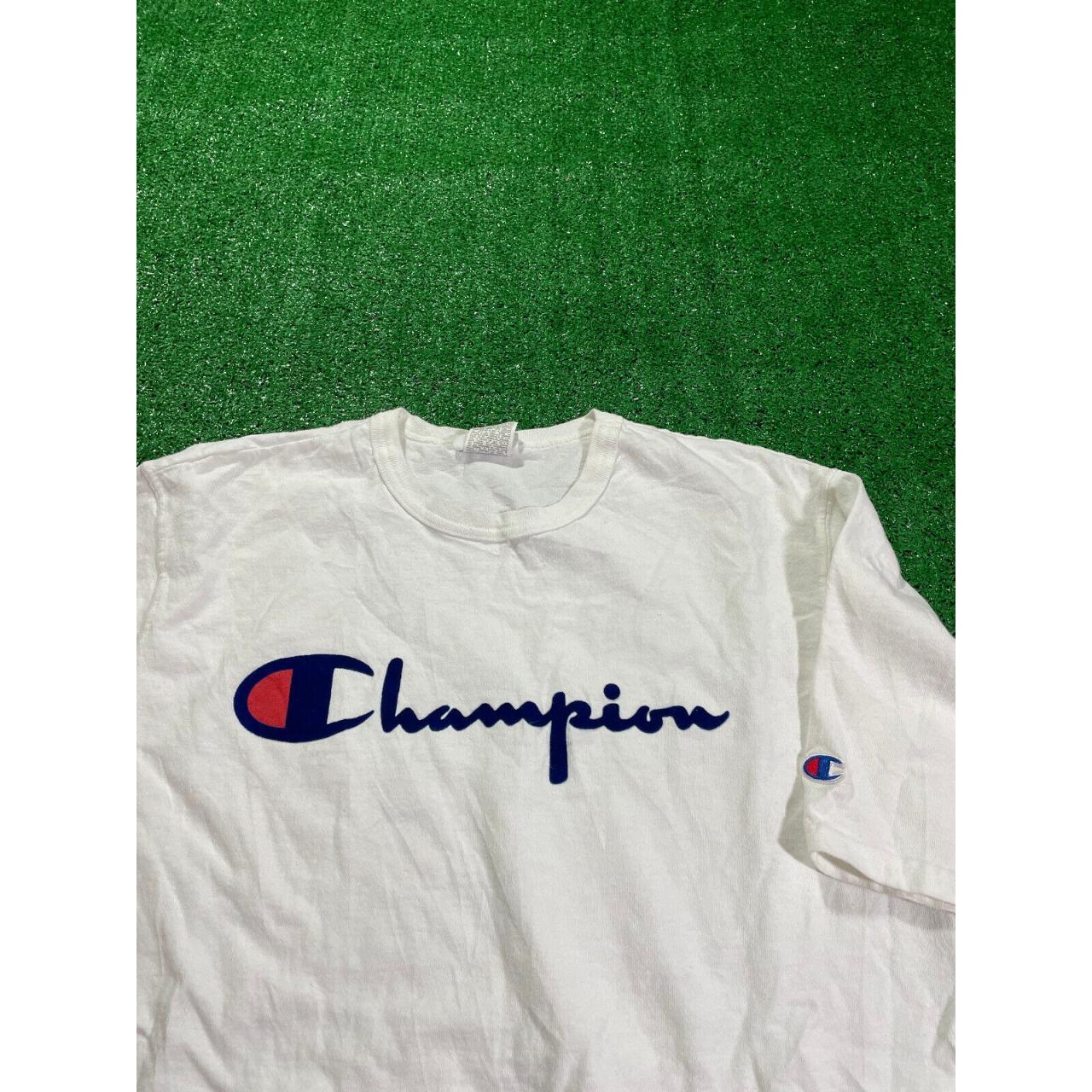 Champion Shirt Sz XL White Retro Spellout Some... - Depop