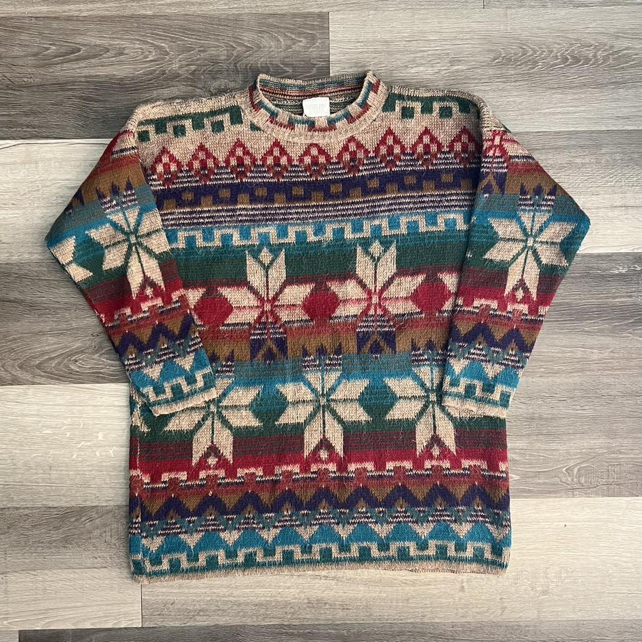 Vintage 90s colorful Pendleton style Aztec sweater -... - Depop