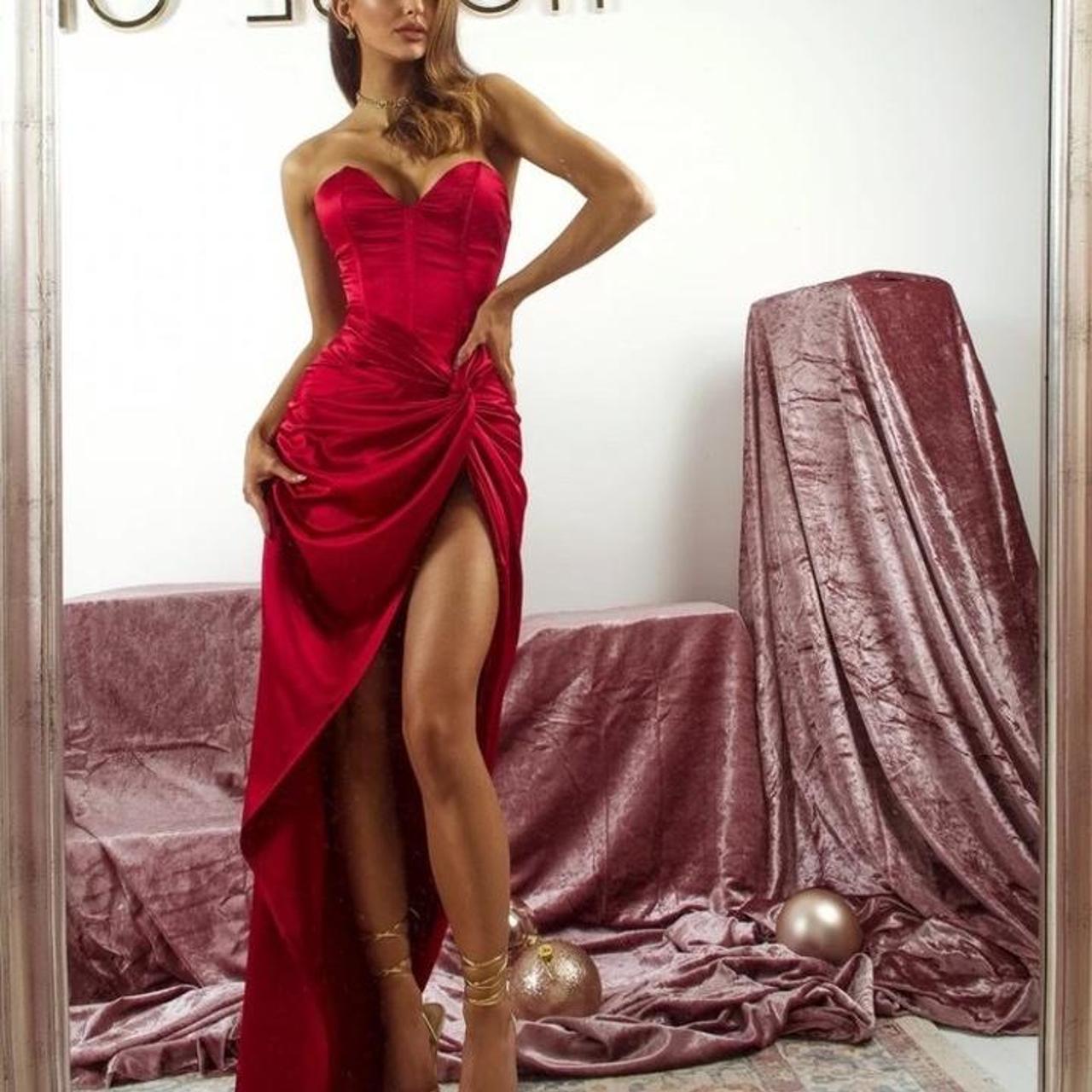 house of maguie “corset detail thigh split maxi... - Depop