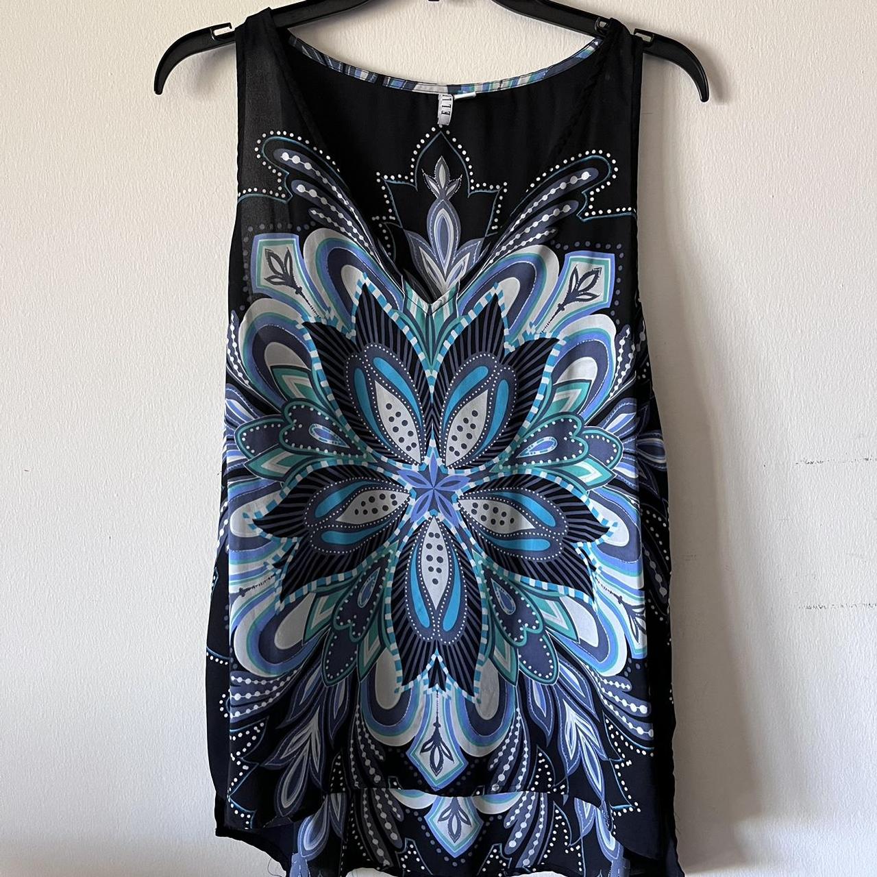 mesh pattern blue and black top 💗 -size XS -great... - Depop