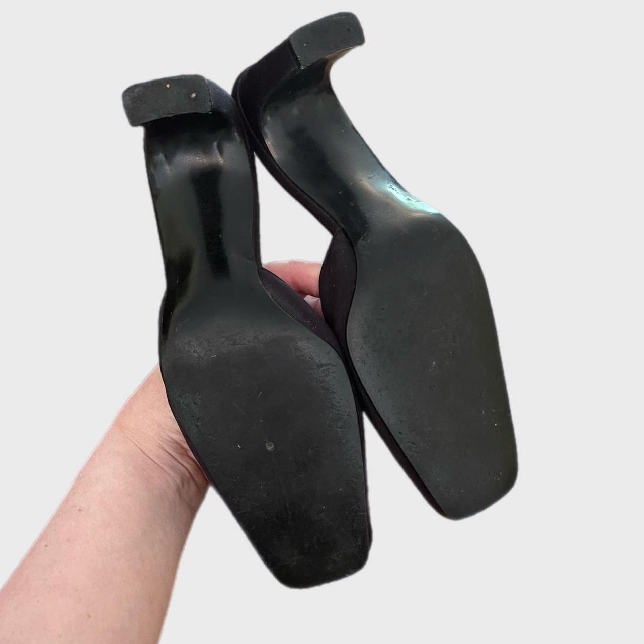 Vintage 90s shoes Slip on heeled mule in black silk... - Depop