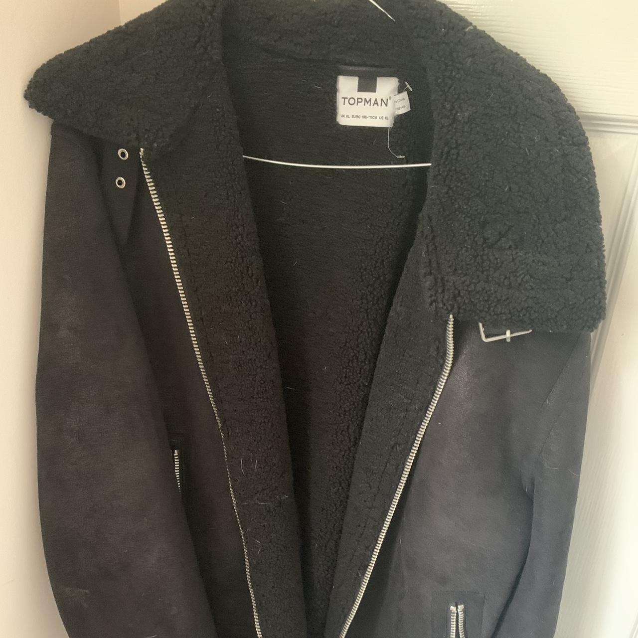 Topman Imitation Leather Bomber Jacket with Fleece... - Depop
