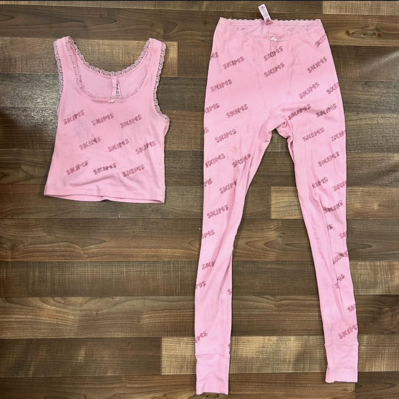 skims pink rhinestone logo set sold out size small - Depop