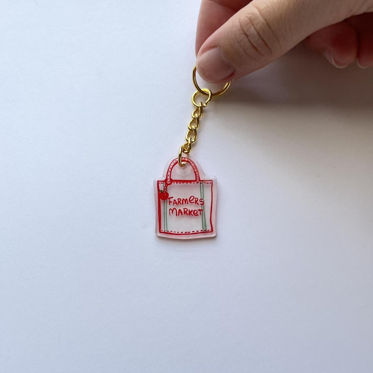 farmers market tote bag keychain🍎🍉 - plastic +... - Depop