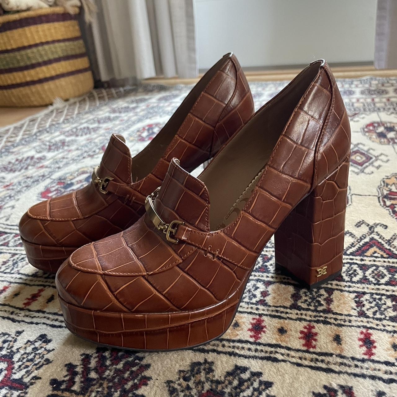 Brown loafer pumps. Faux croc 70s glam ⭐️ Perfect... - Depop