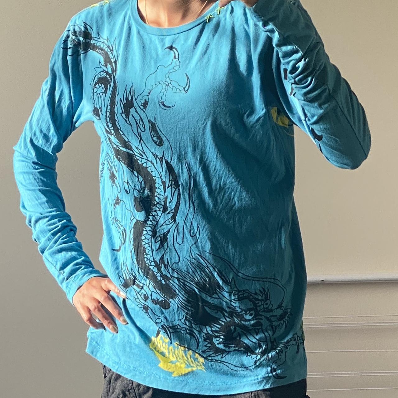 Blue Ed hardy dragon long sleeve, skater top unisex,... - Depop