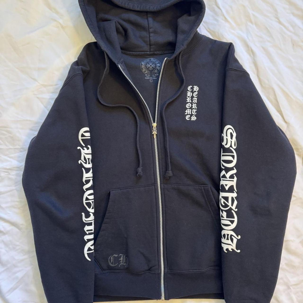 Chrome Hearts Letters Sleeve Fleece Zip Up Hoodie... - Depop