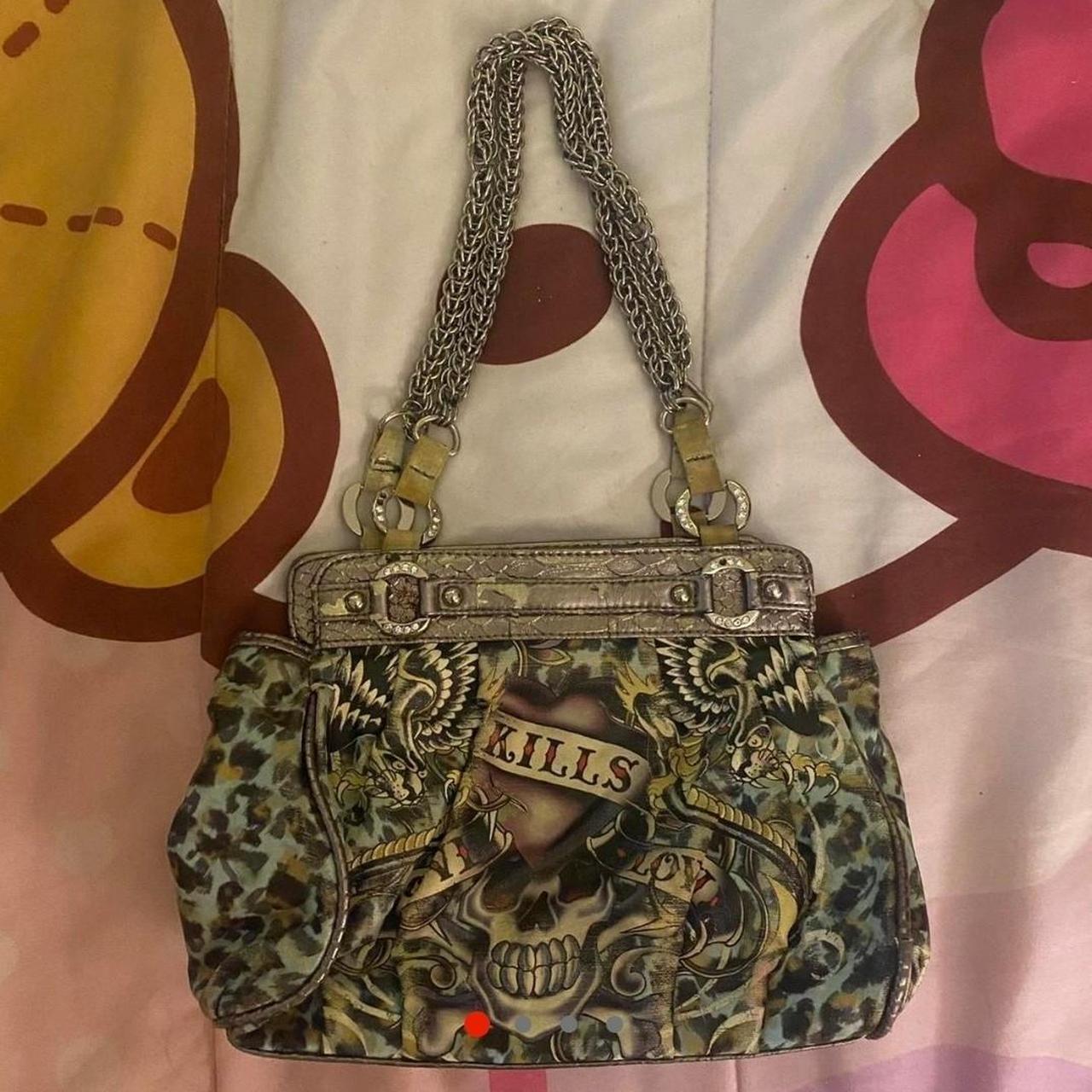 Super amazing Ed Hardy bag with chain straps, slight... - Depop