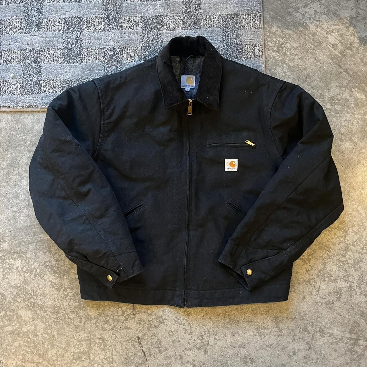 J001 BLK large carhartt blanket lined detroit jacket... | Depop