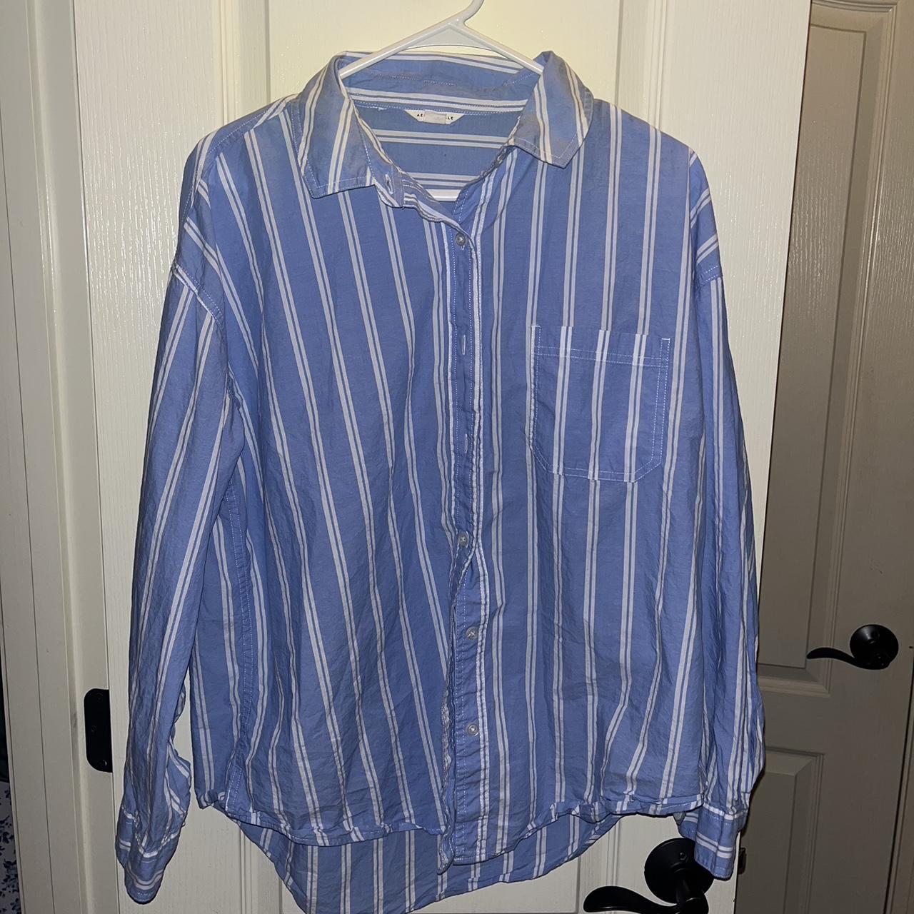 aeropostale long sleeve striped button down size... - Depop
