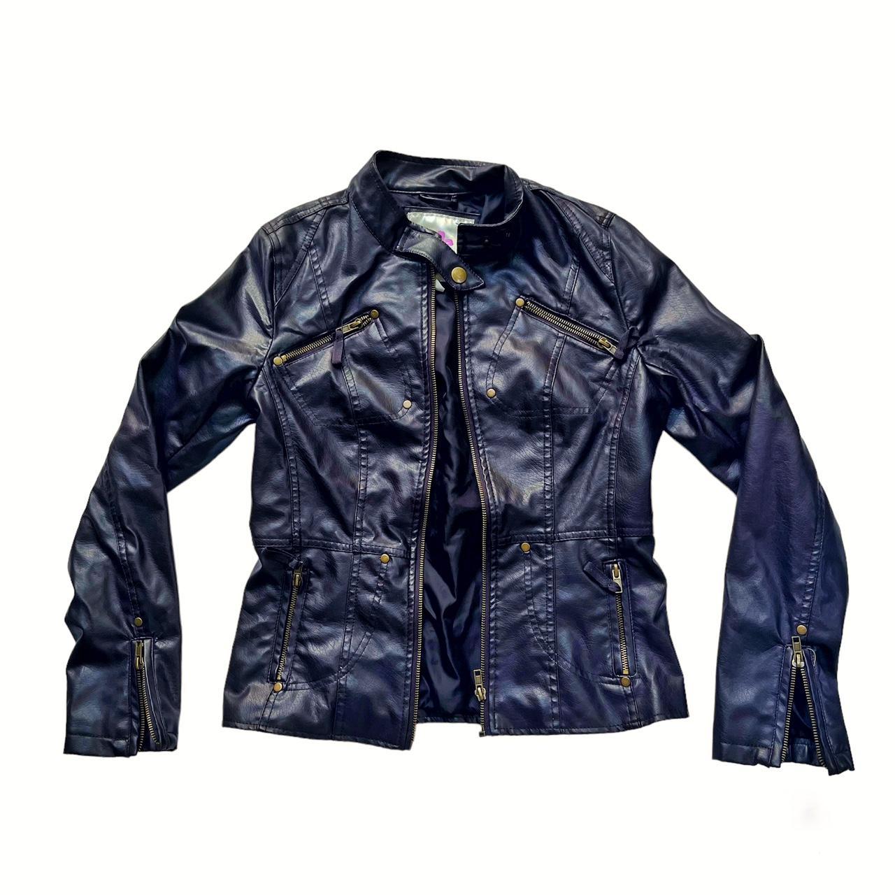 Dark Purple Fitted Leather Jacket - love love the... - Depop