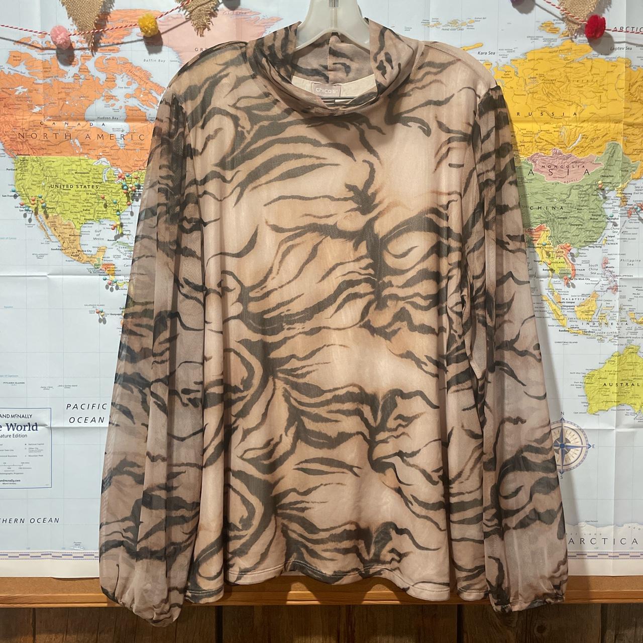 Mesh tiger print mock neck Sheer sleeves with... - Depop