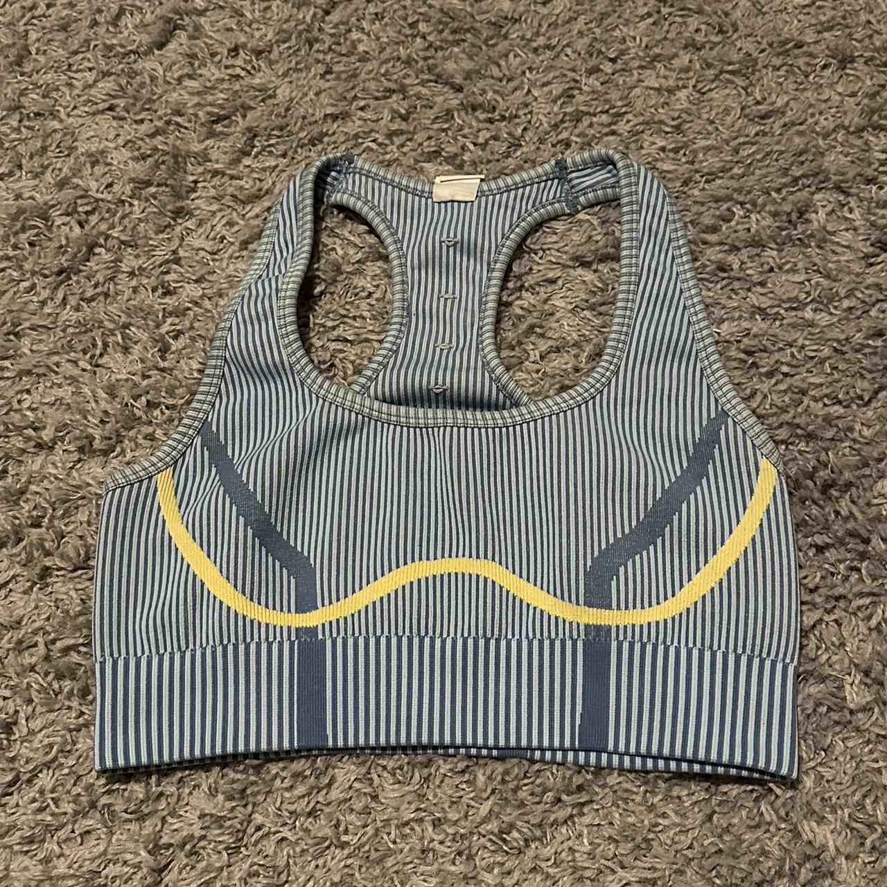 Fabletics Women's Yellow and Blue Bra | Depop