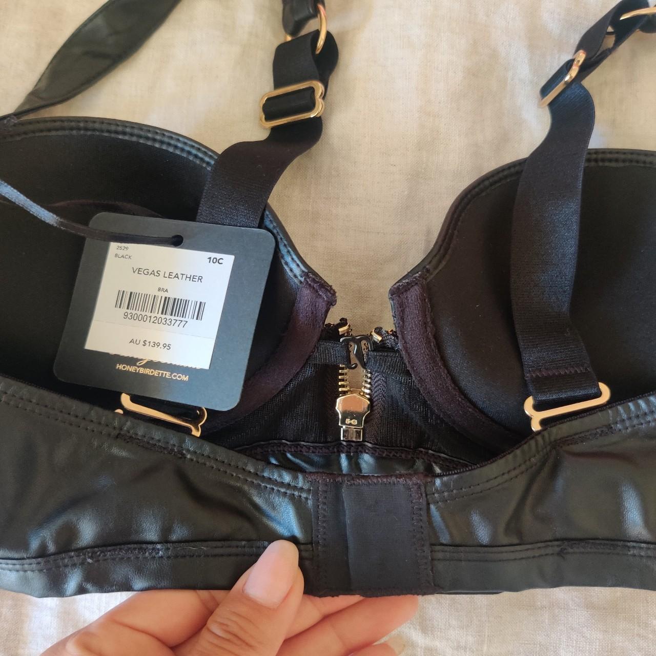 Honey Birdette Women's Black and Gold Bra | Depop