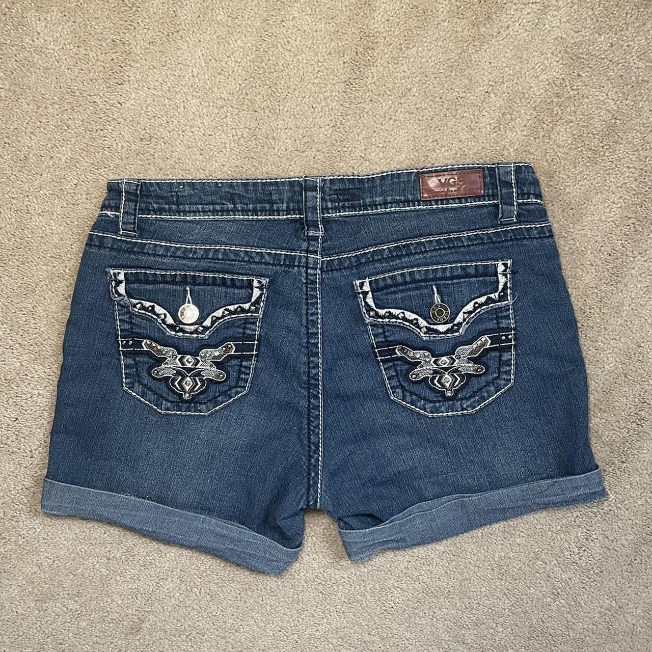 VGS y2k dark wash jean shorts size 10. black &... - Depop