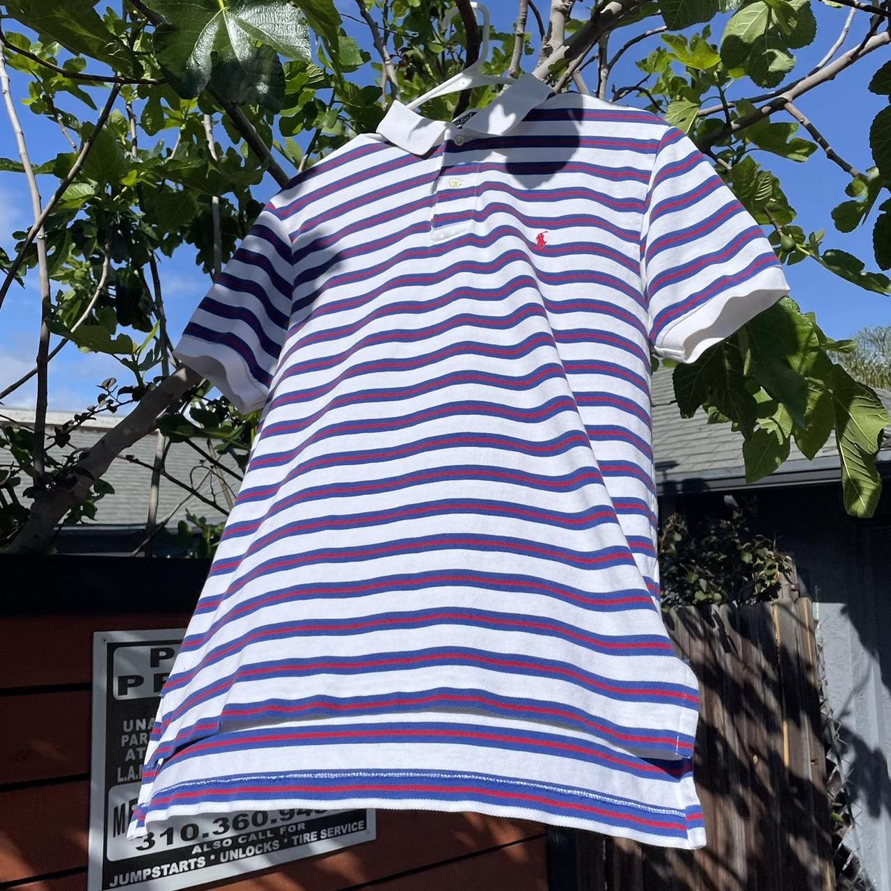 Ralph Lauren blue/red striped polo shirt. Size medium. - Depop