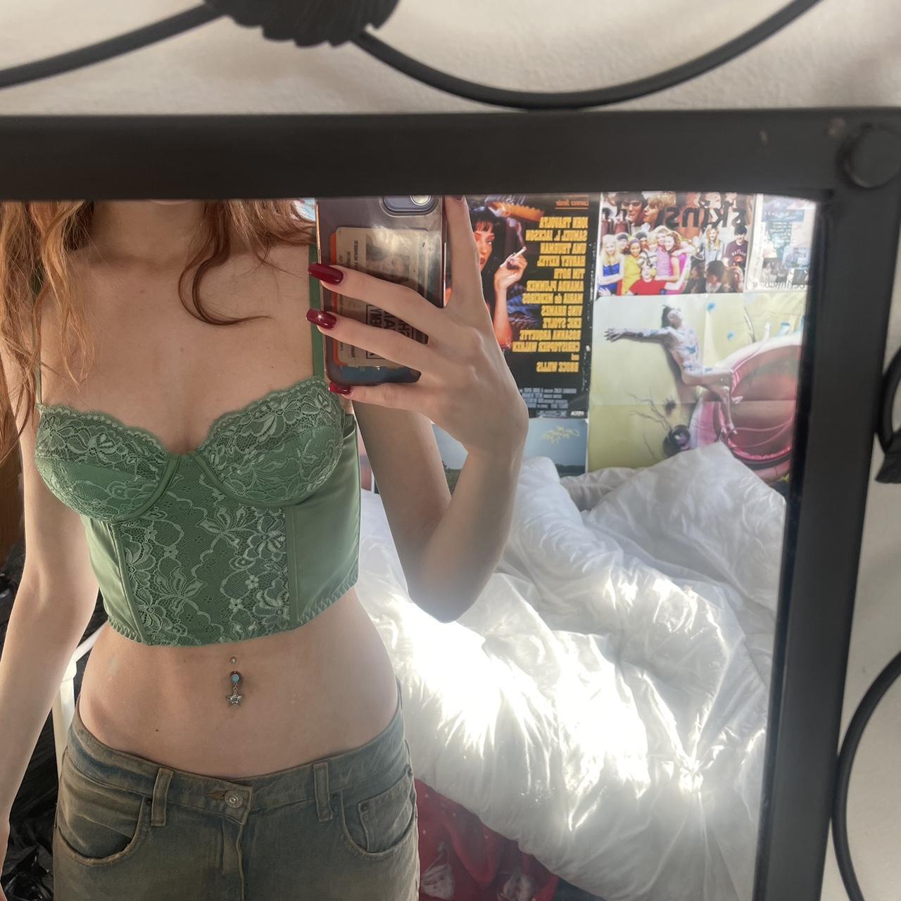 Urban Outfitters Green Corset Top Worn Once Depop