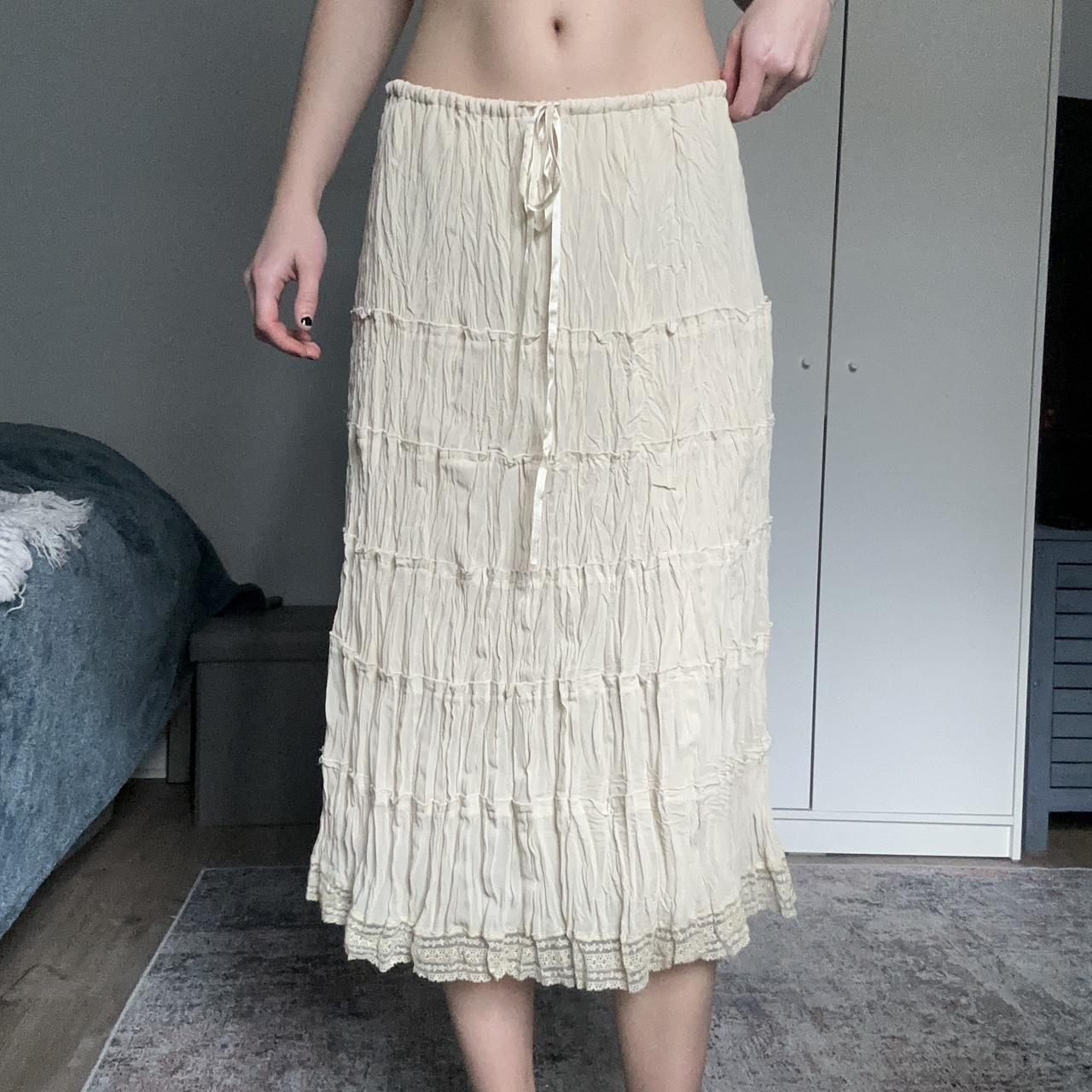cream ruffle skirt ruffle lace detailing fairy... - Depop