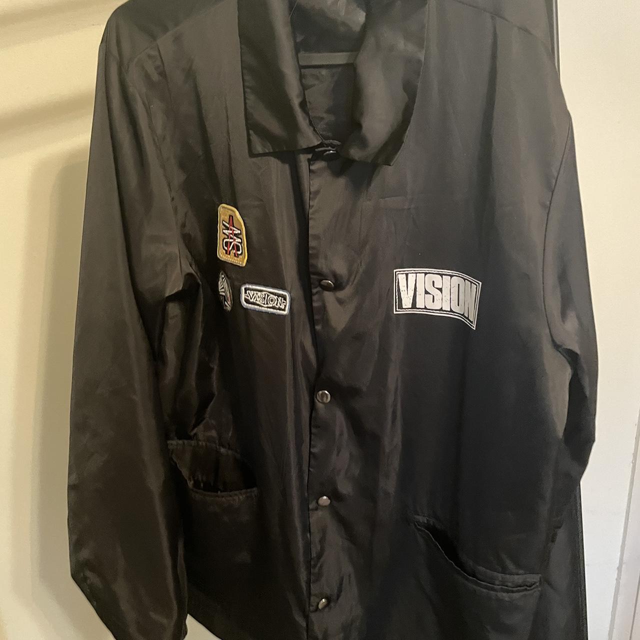 Black satin coach jacket with patches. Thin and... - Depop