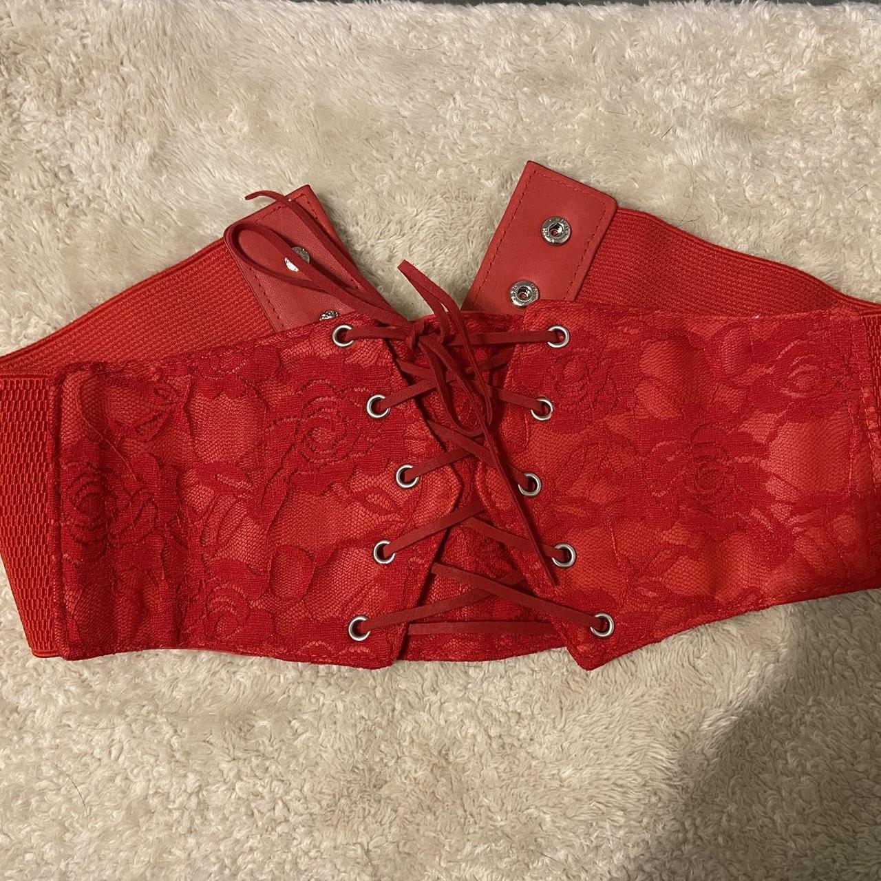 bright red waist corset belt •fits waists 27” -... - Depop