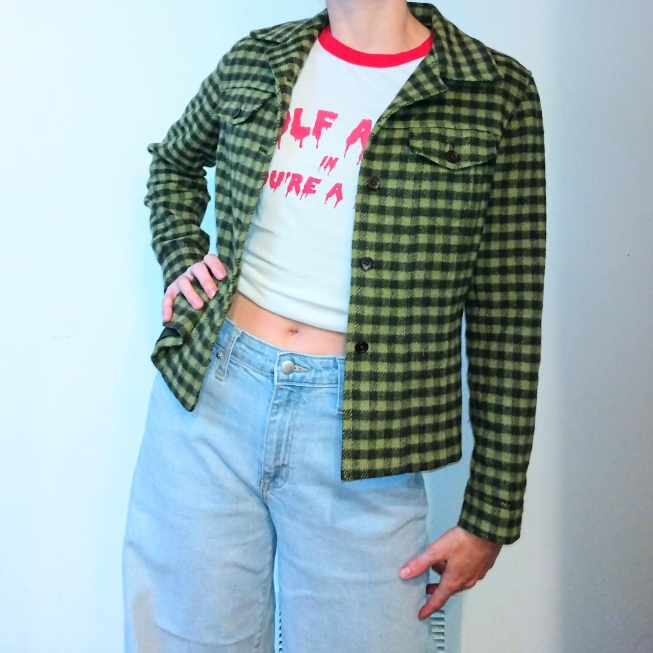 Checkered Wool Shacket Daria vibes 💚 olive green... - Depop